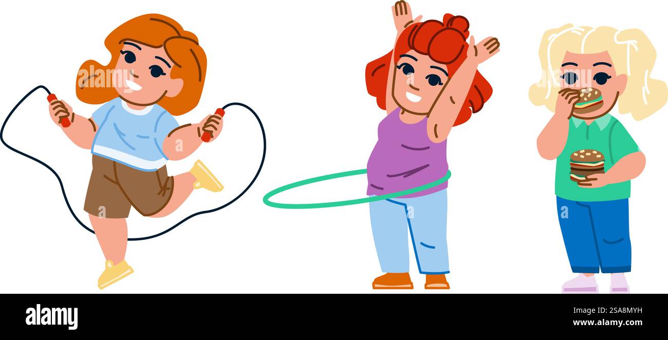 chubby overweight kid girl vector. belly little, childhood character ...