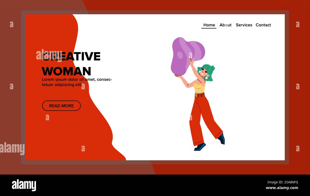 happy creative woman vector. portrait smile, work entrepreneur ...