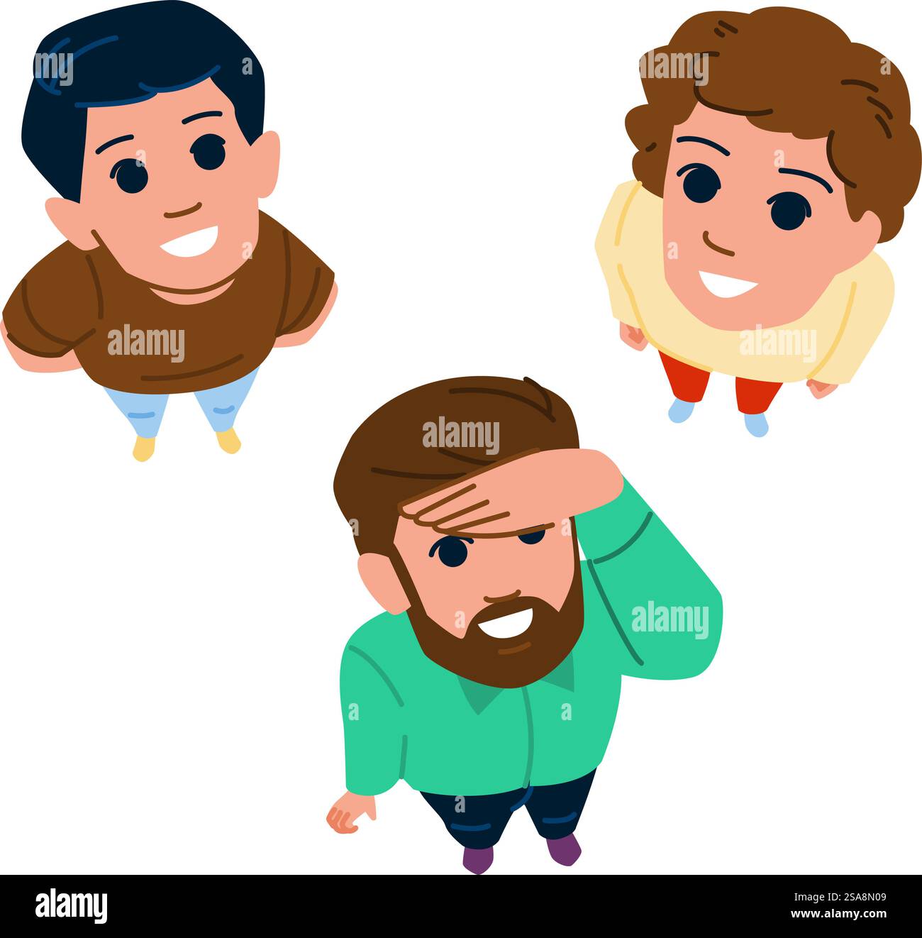 positive top view looking vector. up man, woman white, adult success ...