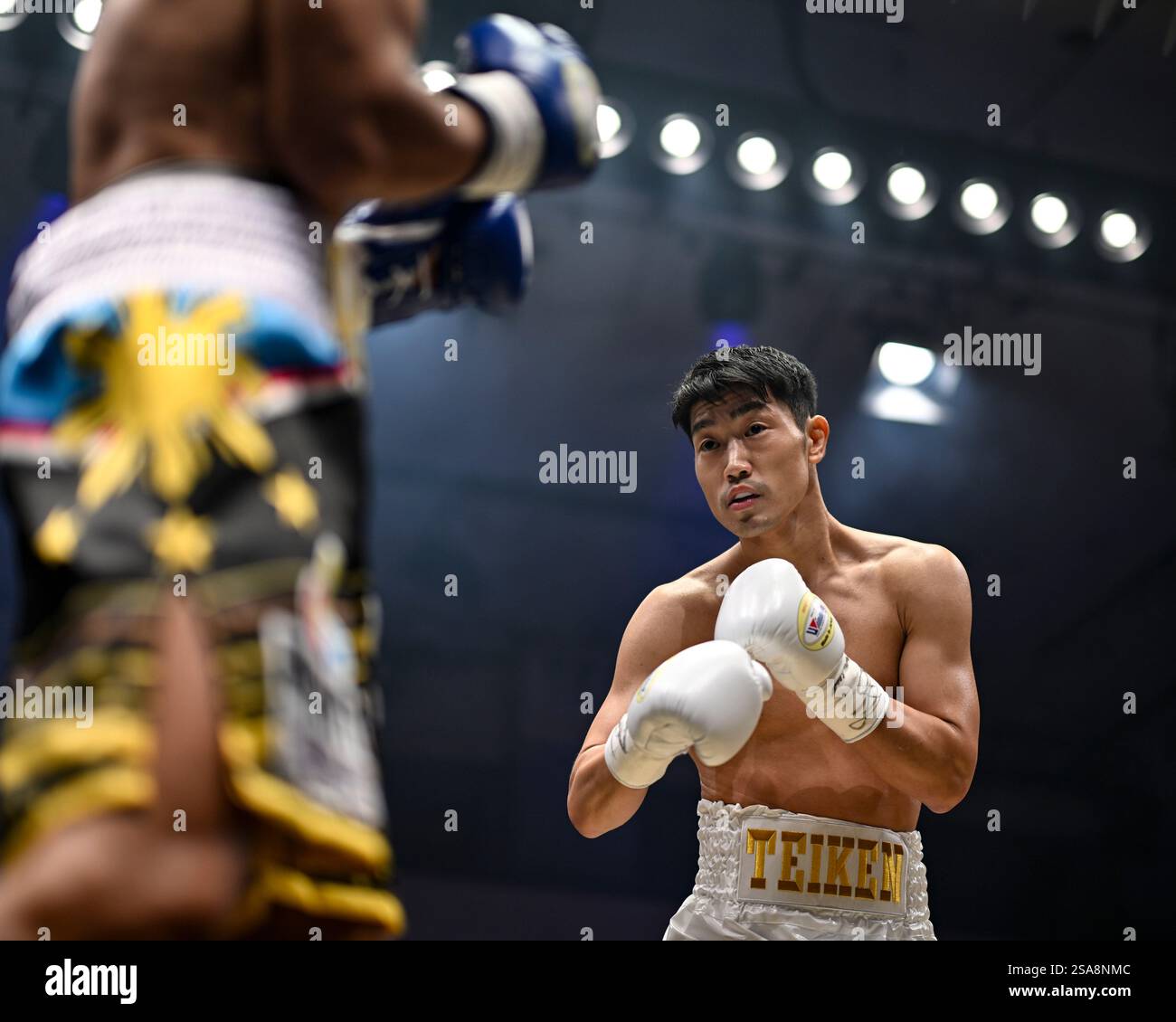 Champion Kenji Fujita (withe gloves) of Japan and challenger Michael ...