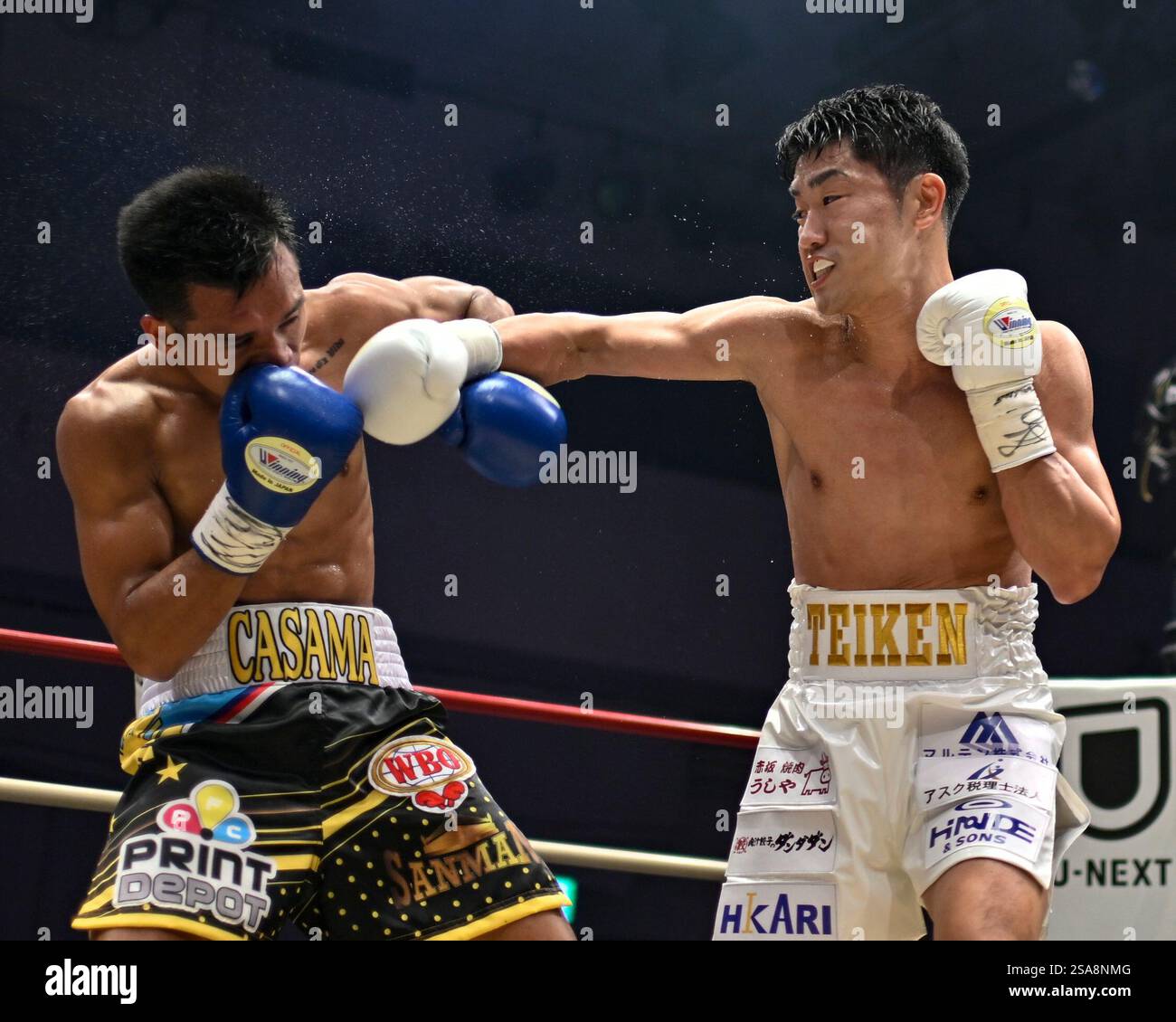 Champion Kenji Fujita (withe gloves) of Japan and challenger Michael ...