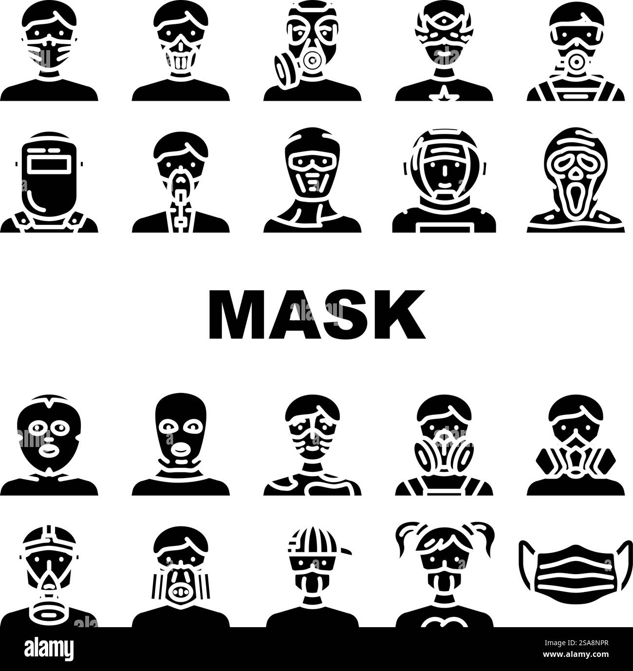 mask virus face surgical doctor icons set vector. health medical ...