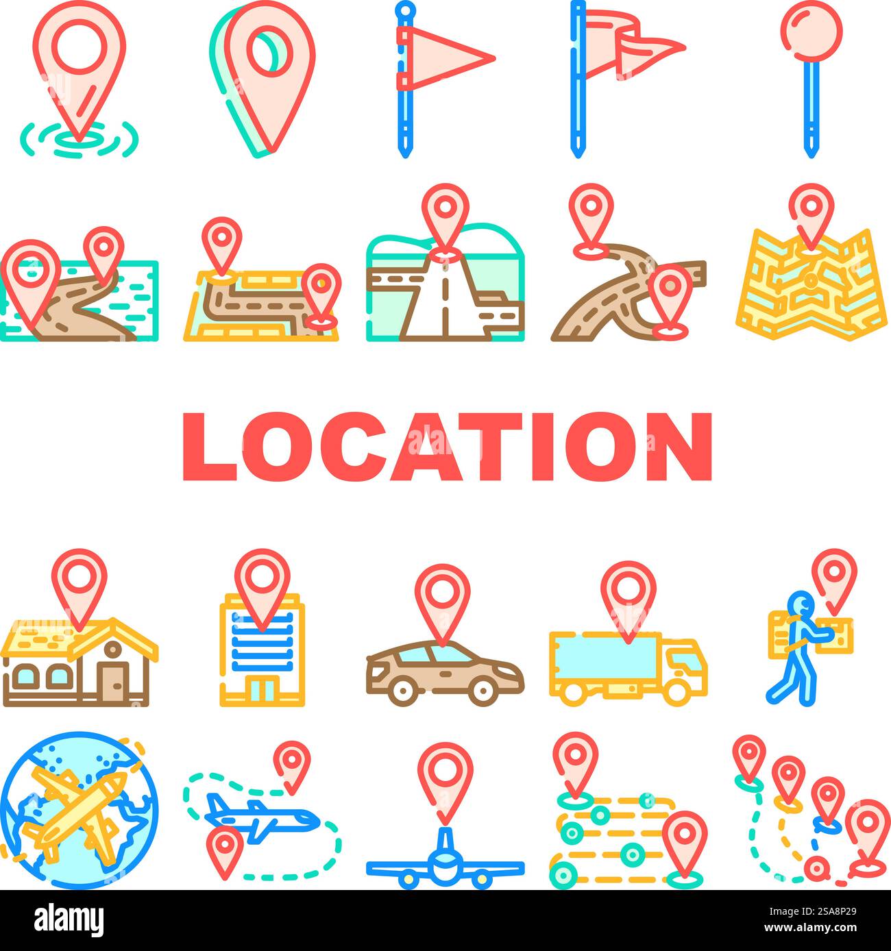 location pin map place point icons set vector. mark road, travel gps ...