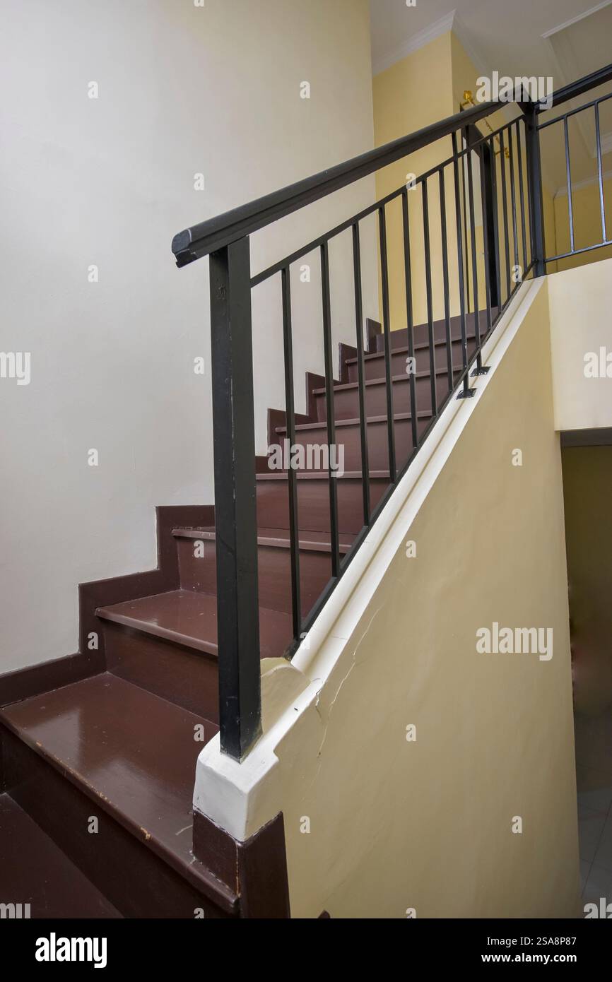 Photographed, simple and elegant of brown wooden stairs (tangga kayu ...