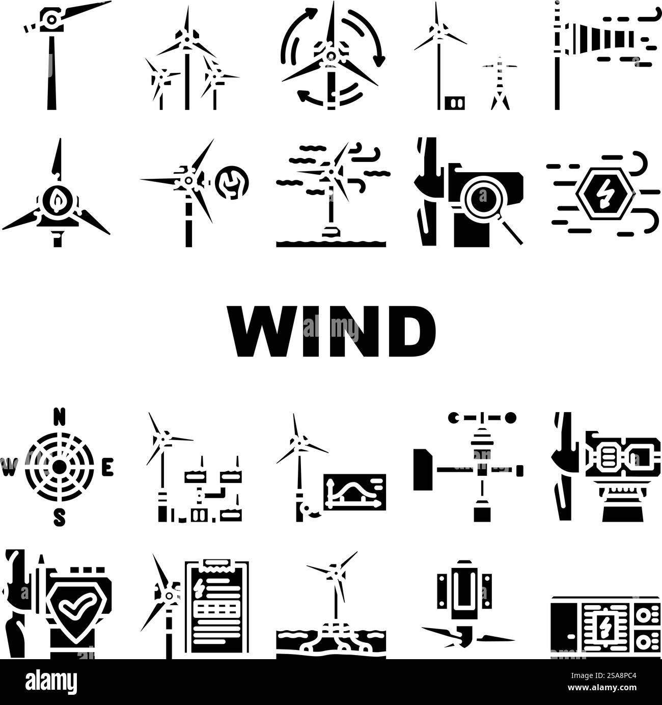 wind energy power turbine icons set vector. farm renewable, sustainable ...