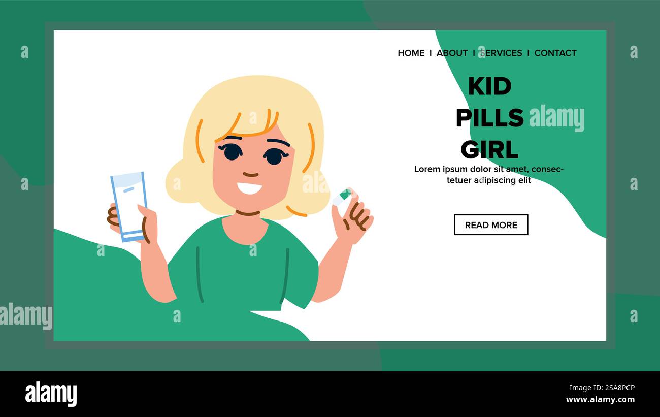 medicine kid pills girl vector. medication take, mouth drug, pharmacy ...