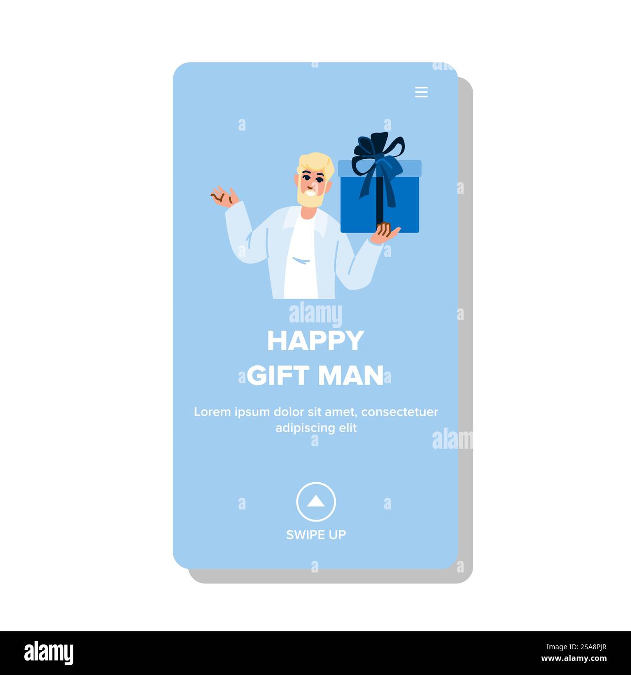 dad happy gift man vector. present surprise, phone unboxing, yes day ...