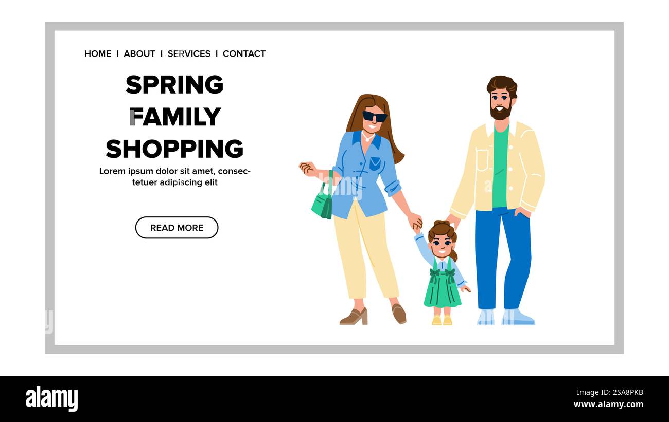 happy spring family shopping vector. luxury summer, child cream, cafe ...