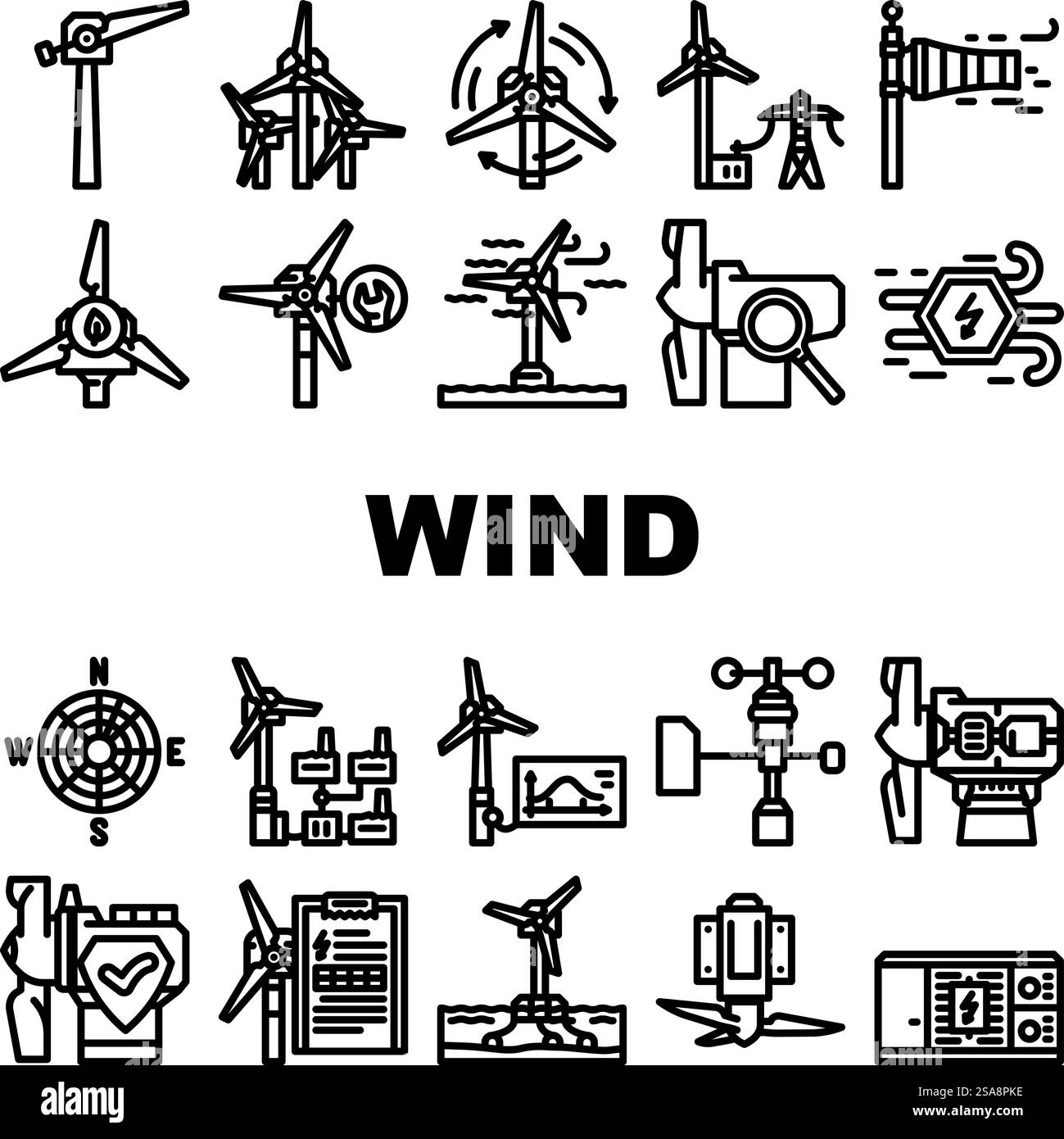 wind energy power turbine icons set vector. farm renewable, sustainable ...