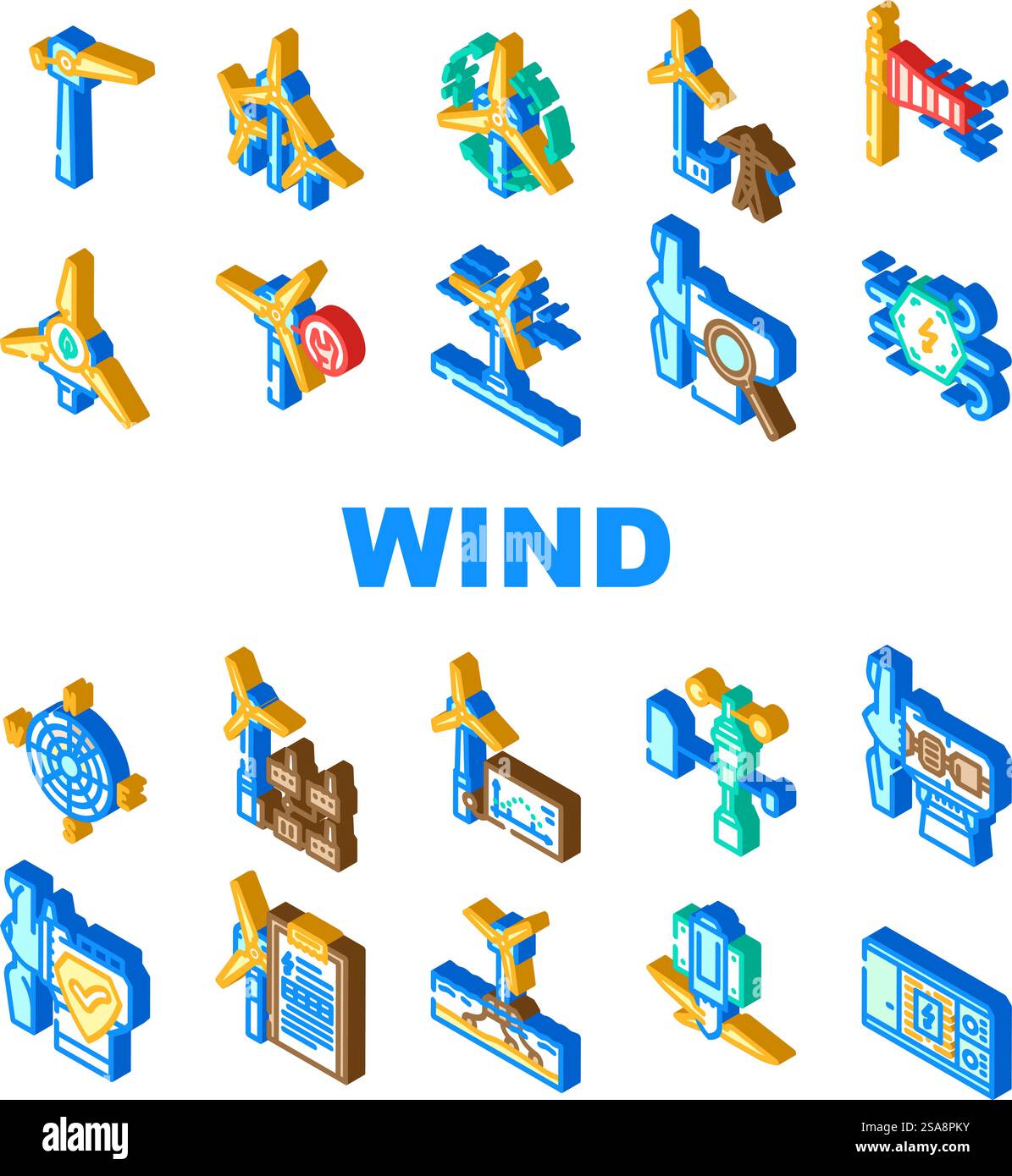 wind energy power turbine icons set vector. farm renewable, sustainable ...