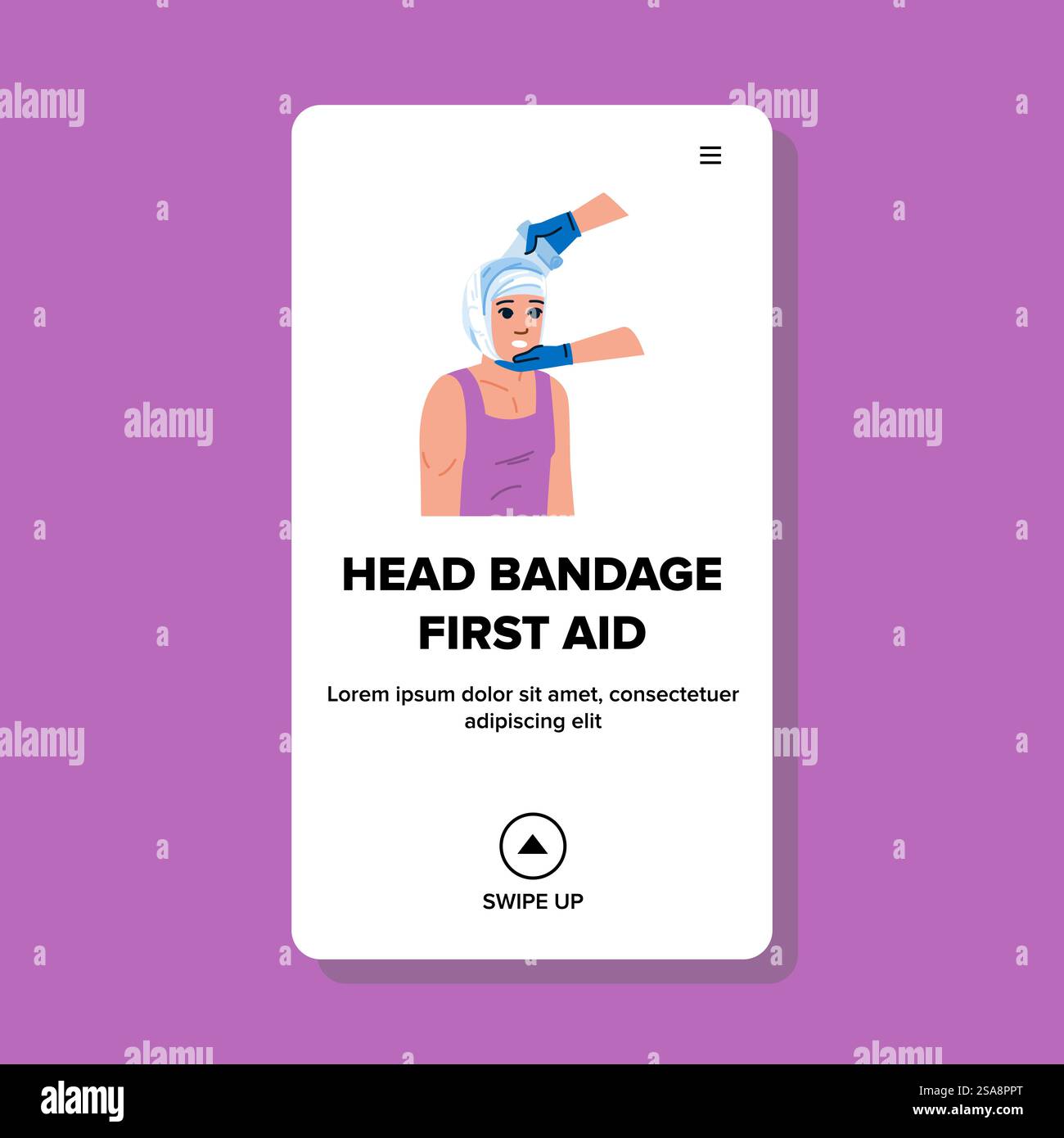injury head bandage first aid vector. accident wound, eye burn, medical hospital injury head ...