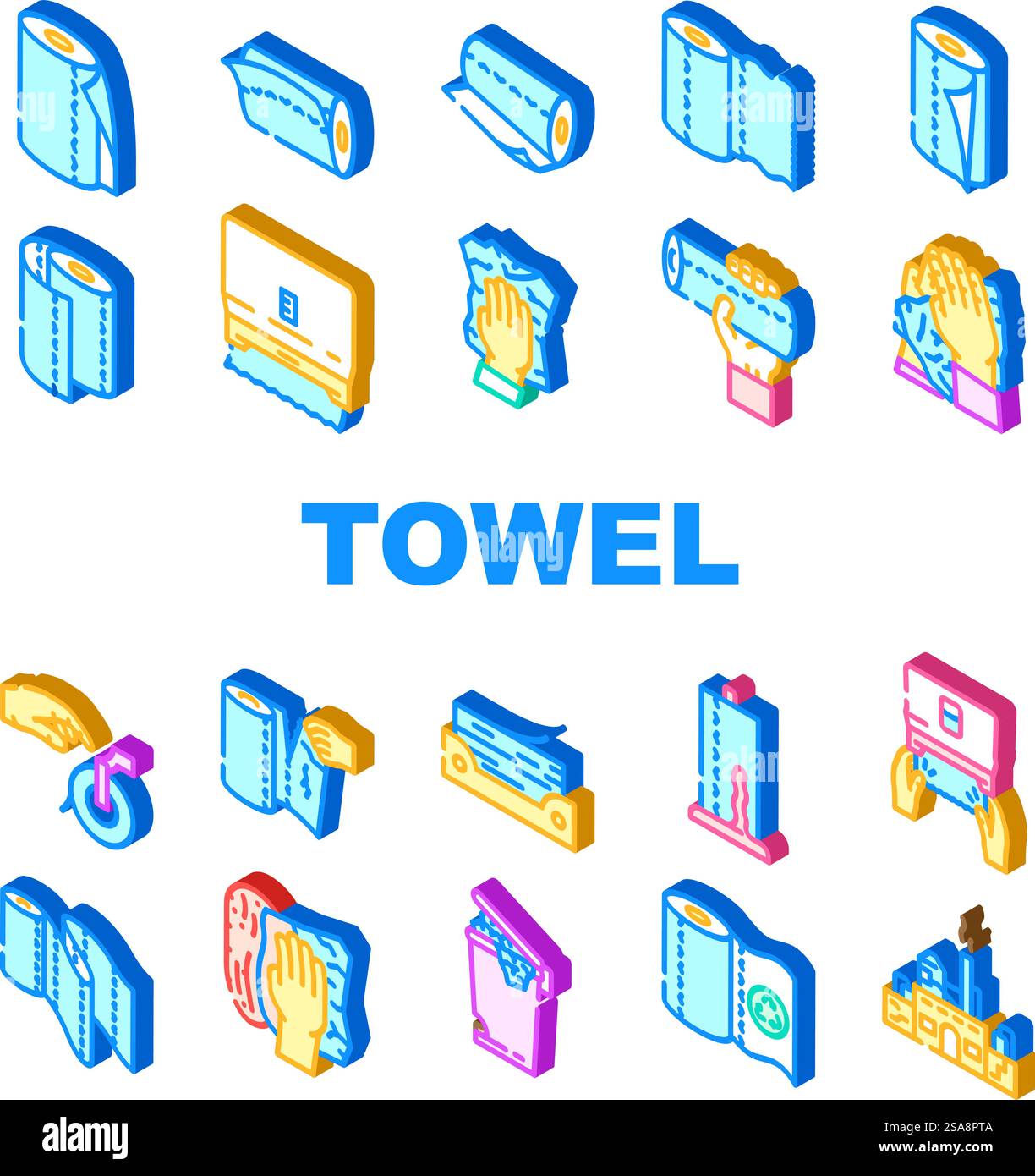 paper towel kitchen roll tissue icons set vector. clean toilet, wipe ...