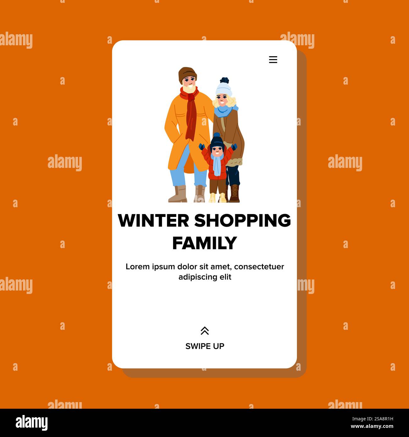 street winter shopping family vector. shop snow, holiday gift, city ...