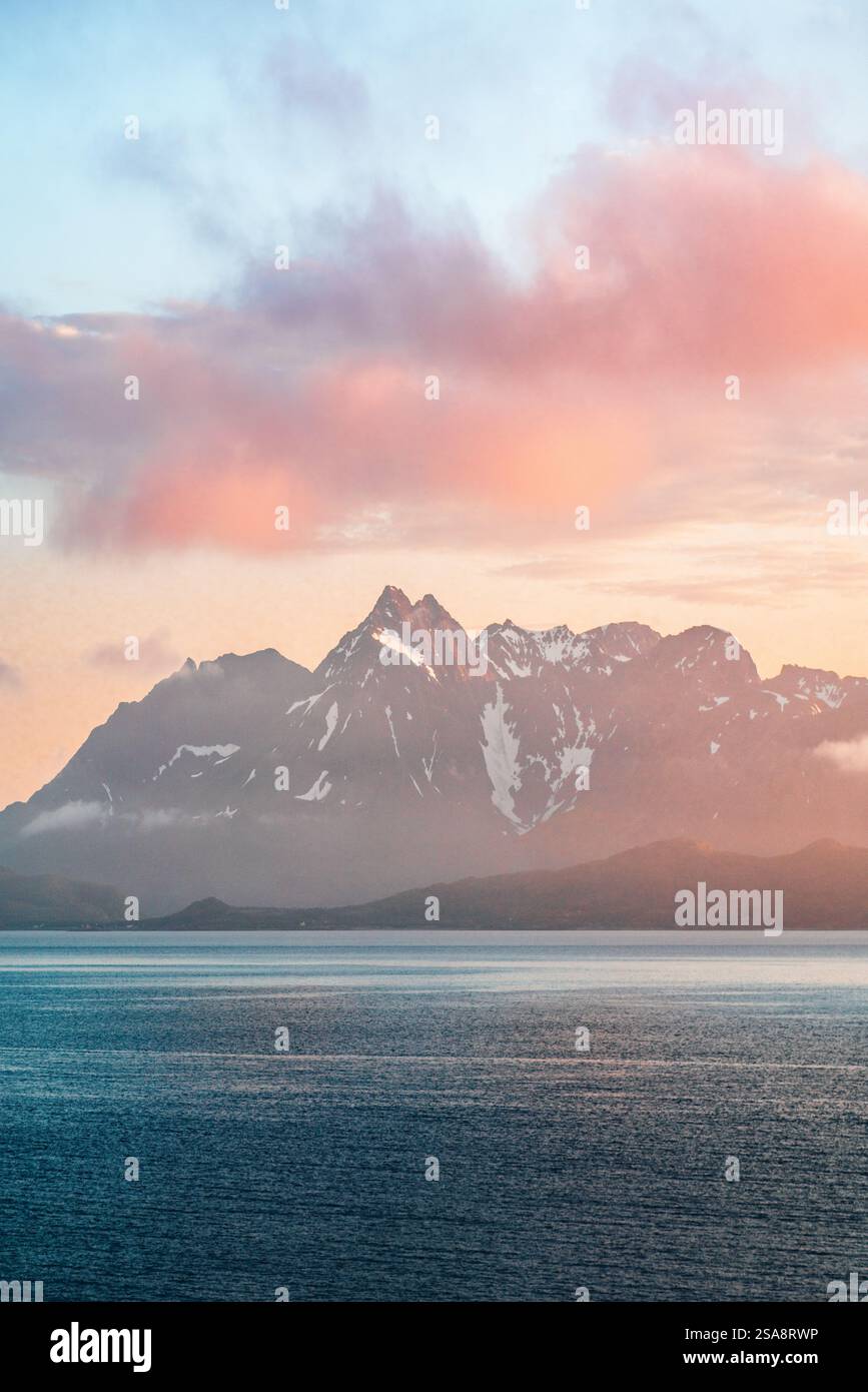 Norway sunset mountains landscape Lyngen Alps and fjord travel ...