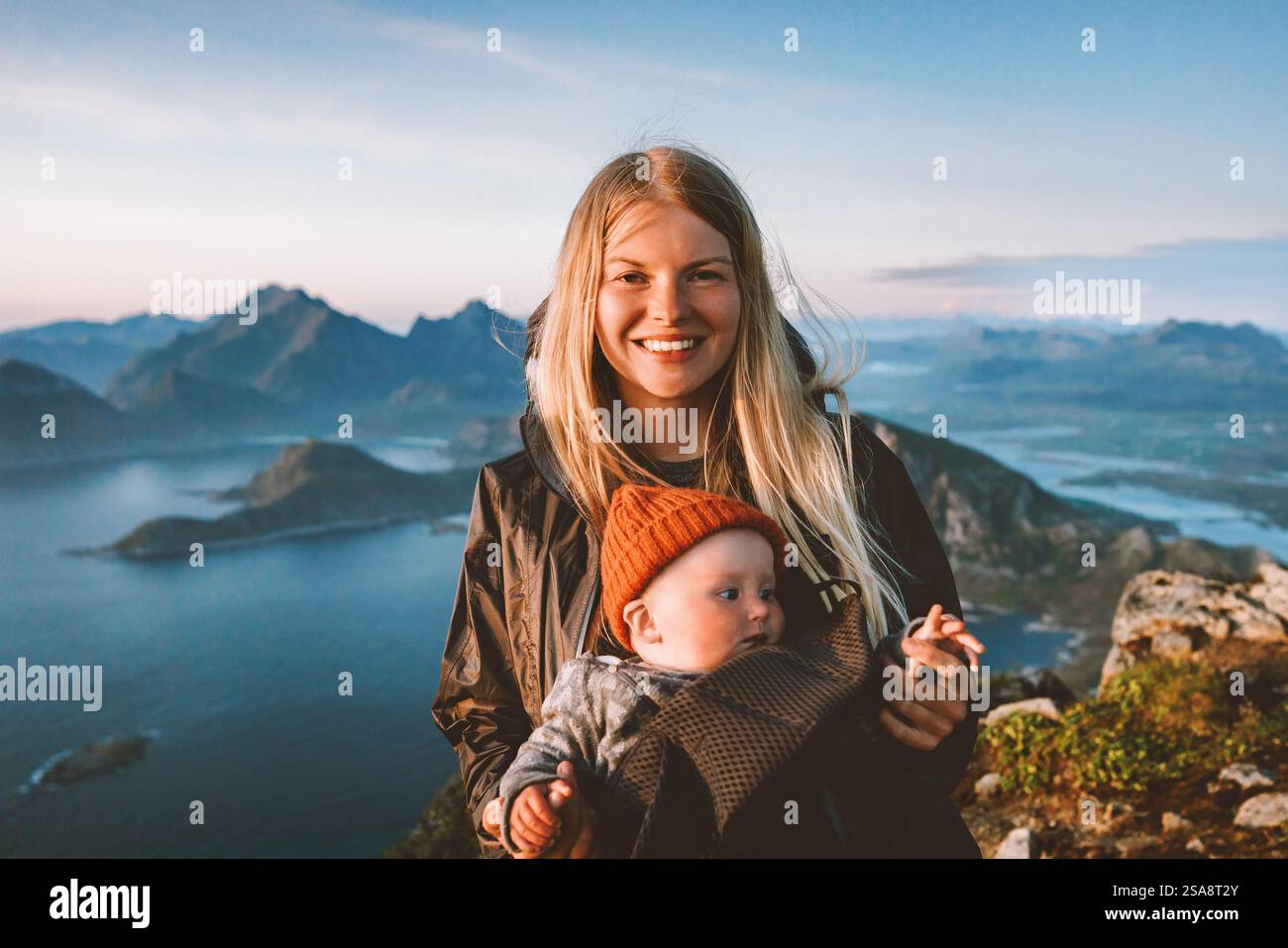 Mother traveling with baby healthy lifestyle outdoor family travel in ...