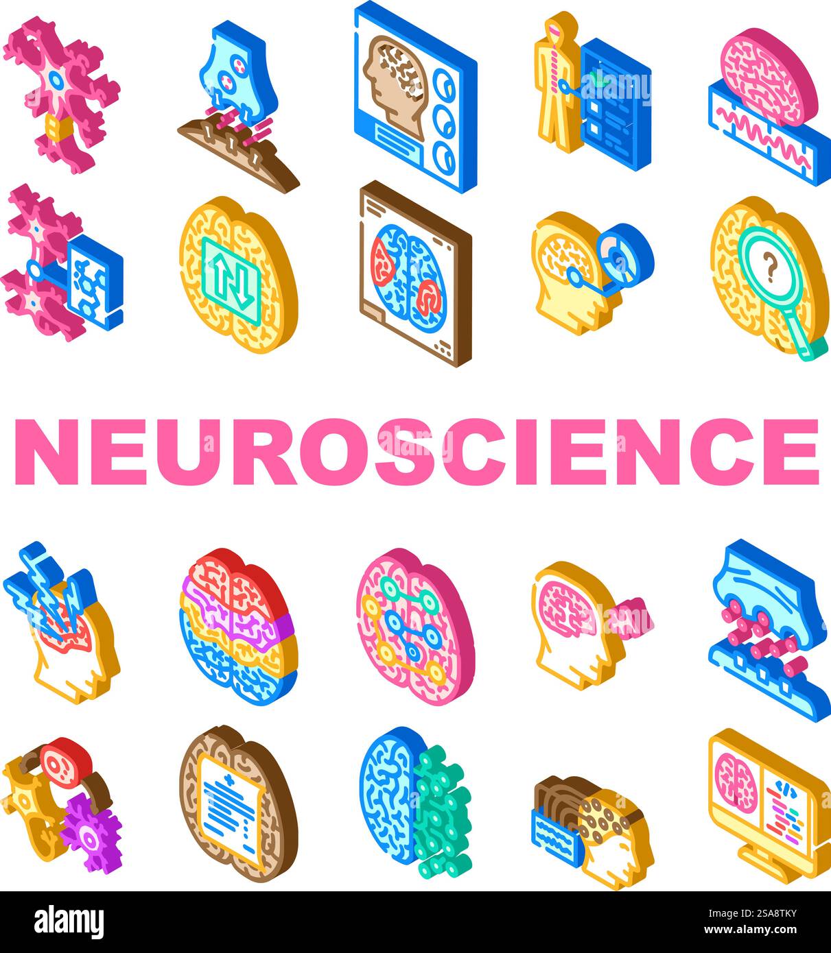 neuroscience brain doctor medical icons set vector. research computer ...