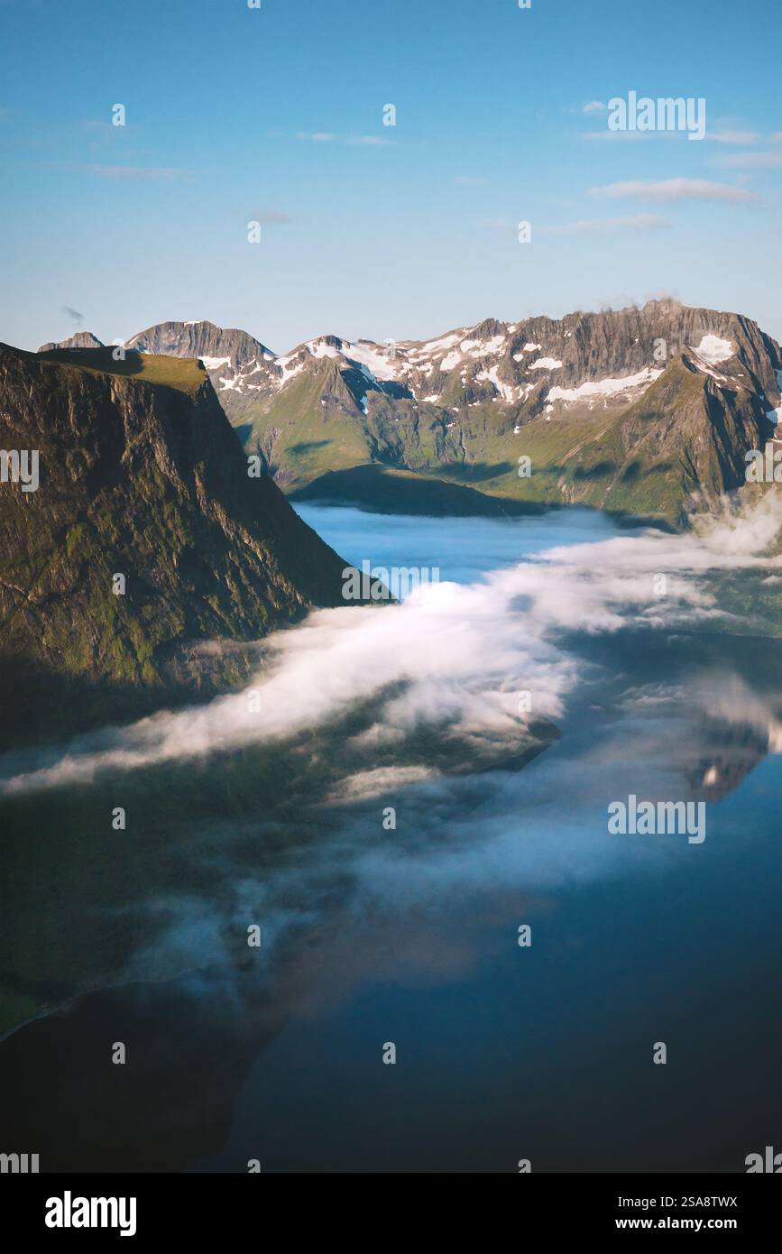 Hjorundfjord landscape in Norway mountains aerial clouds view travel ...