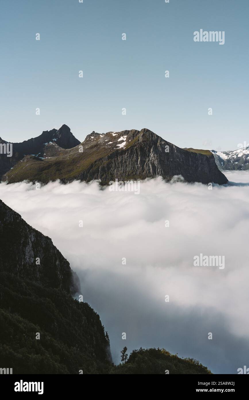 Aerial view mountains and clouds landscape in Norway travel Sunnmore ...