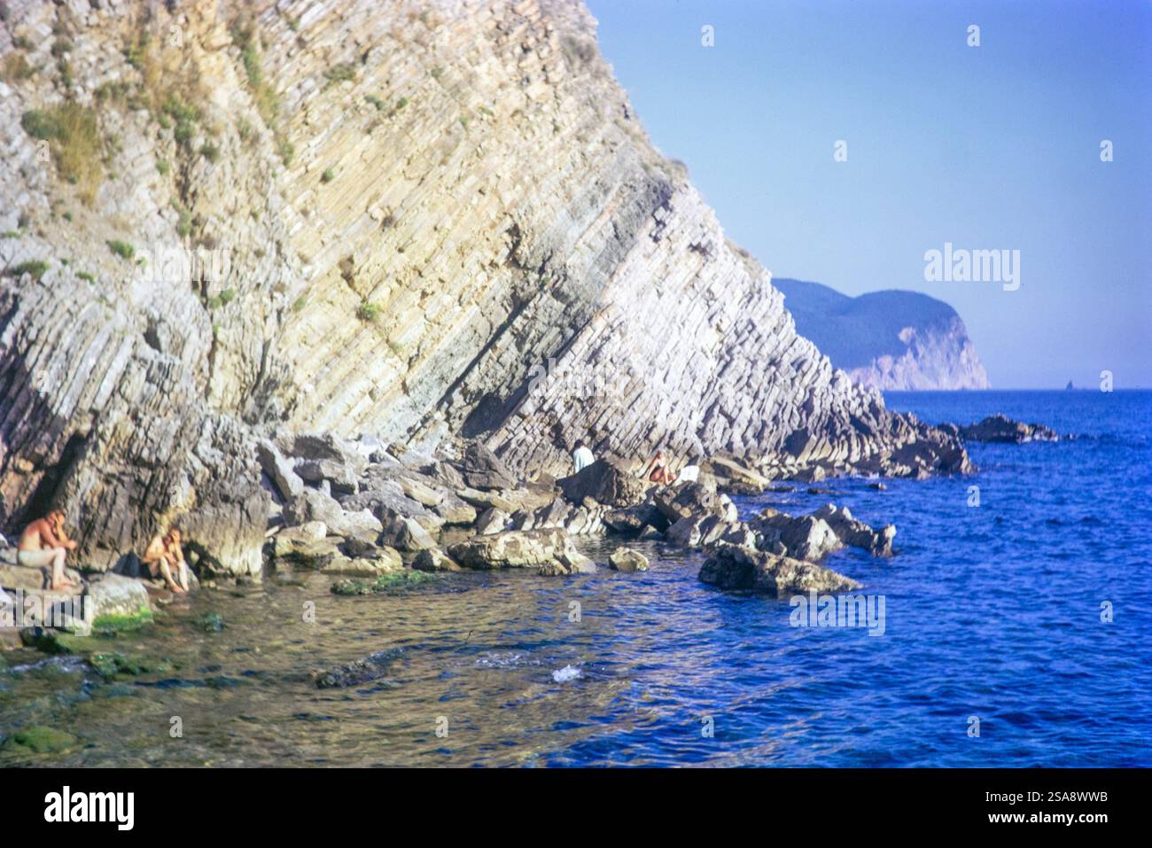 Tilted limestone rock on coast south of Petrovac also known as Petrovac ...