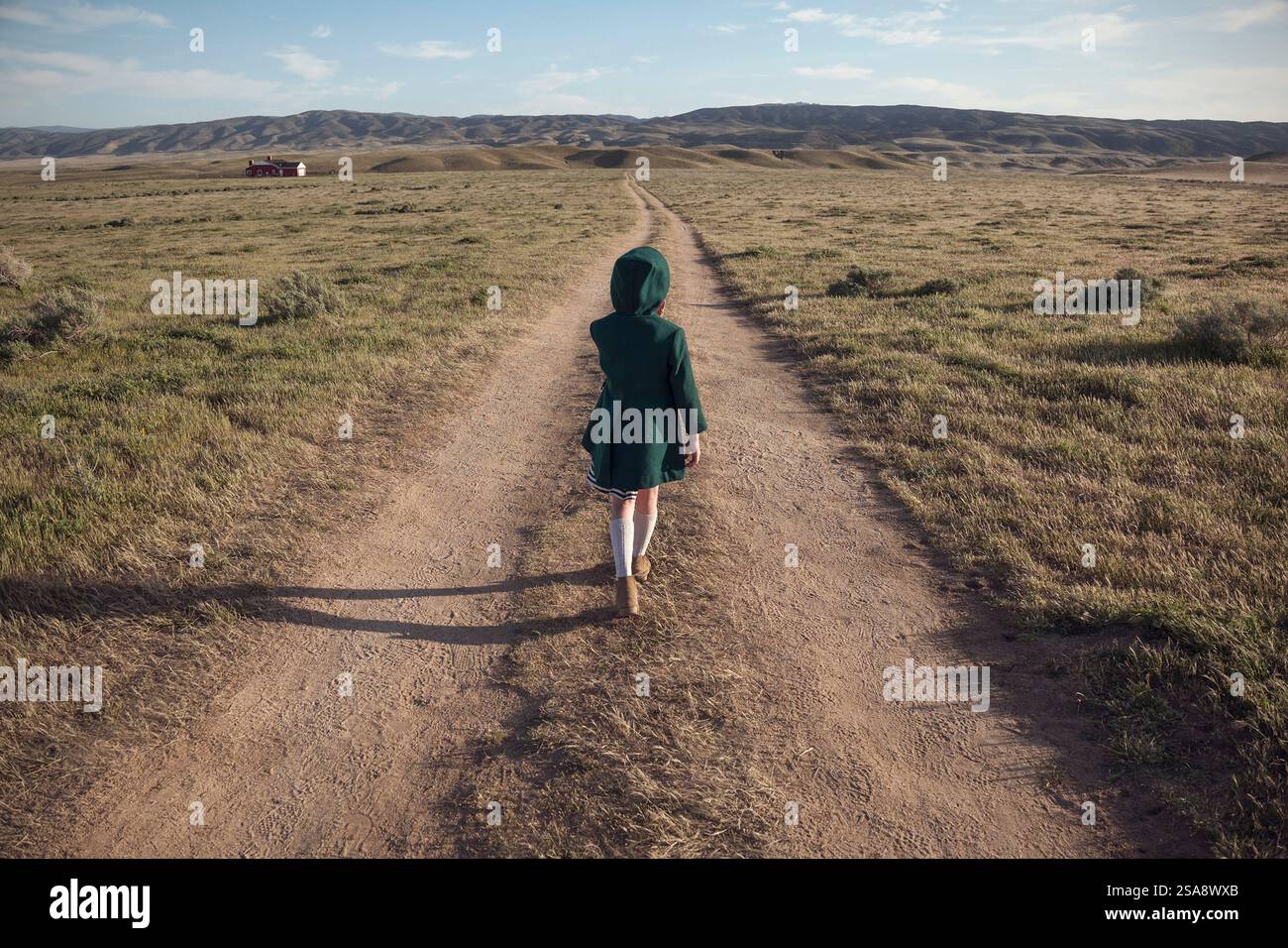 girl walks alone on a path in a field Stock Photo - Alamy