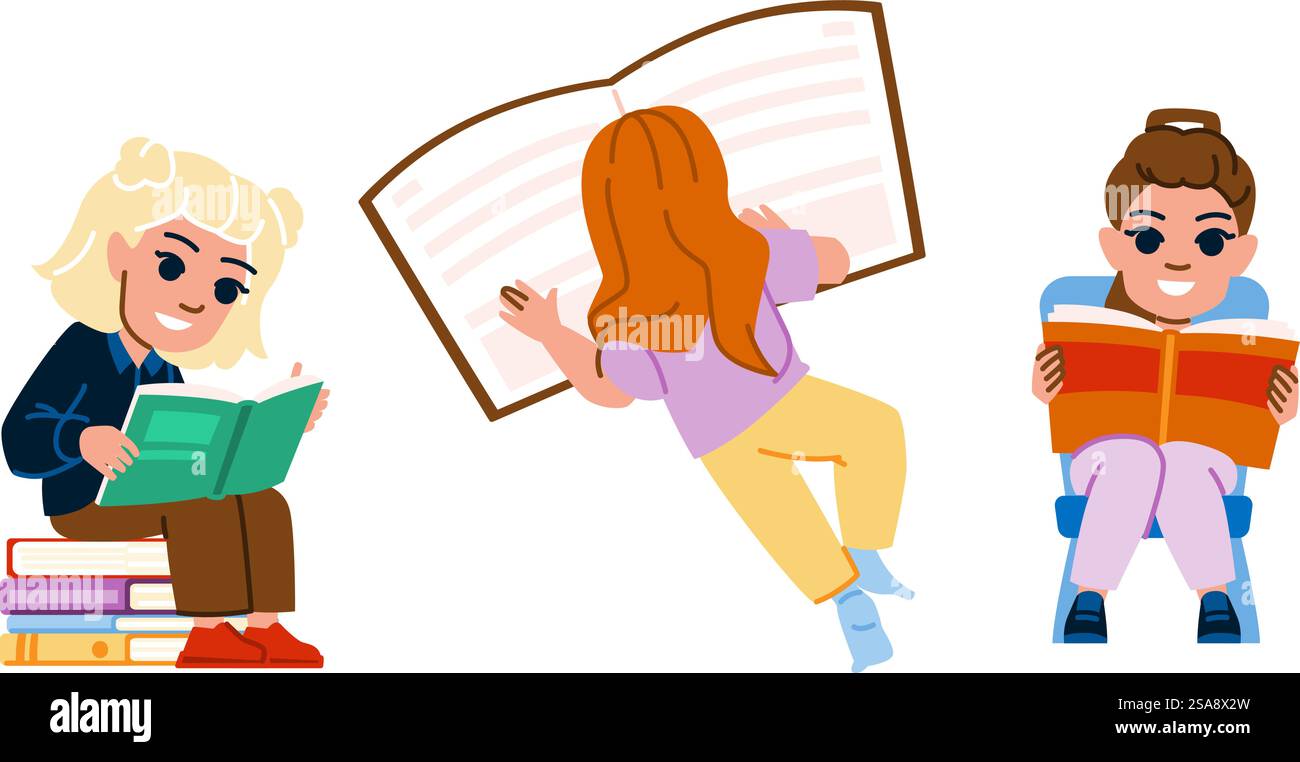 student kid girl book vector. read children, back learn, library ...