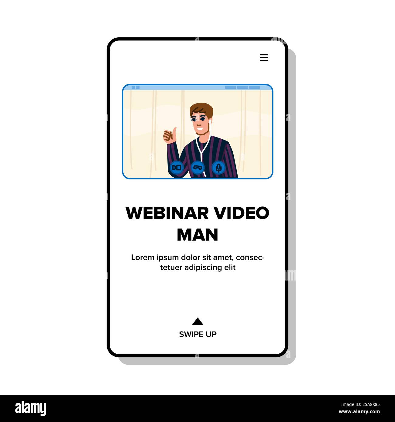 professional webinar video man vector. event caller, coworking taking ...