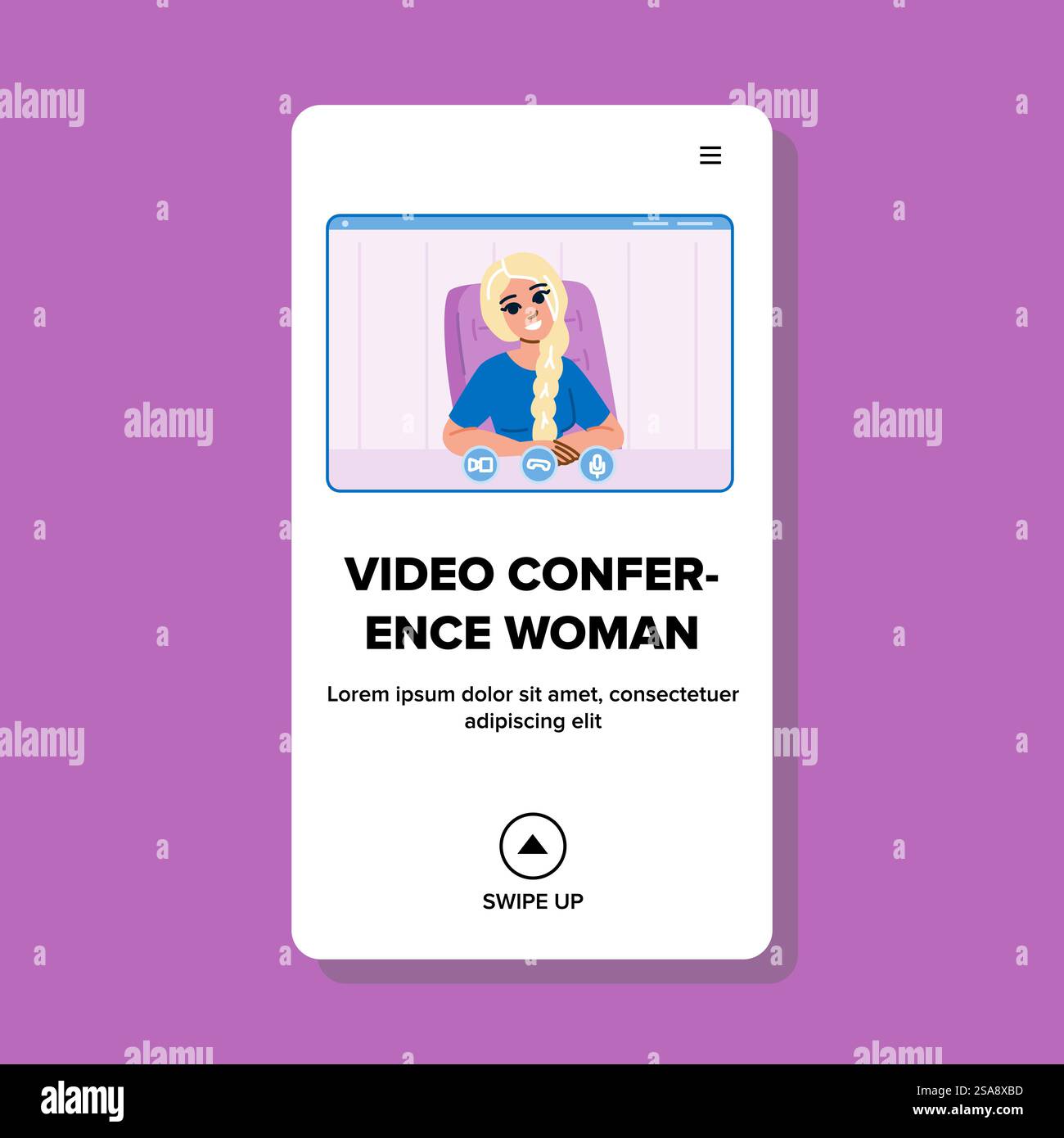 online video conference woman vector. screen group, corporate call ...