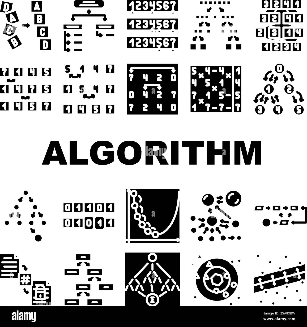 sorting algorithm data filter icons set vector. flow sort, big stroke ...
