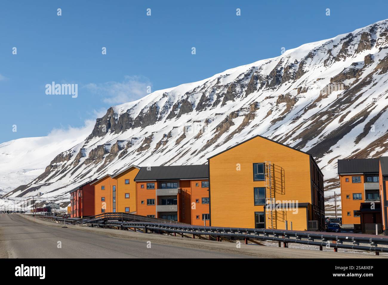 Row of colourful wooden buildings in Longyearbyen, Svalbard, the most ...