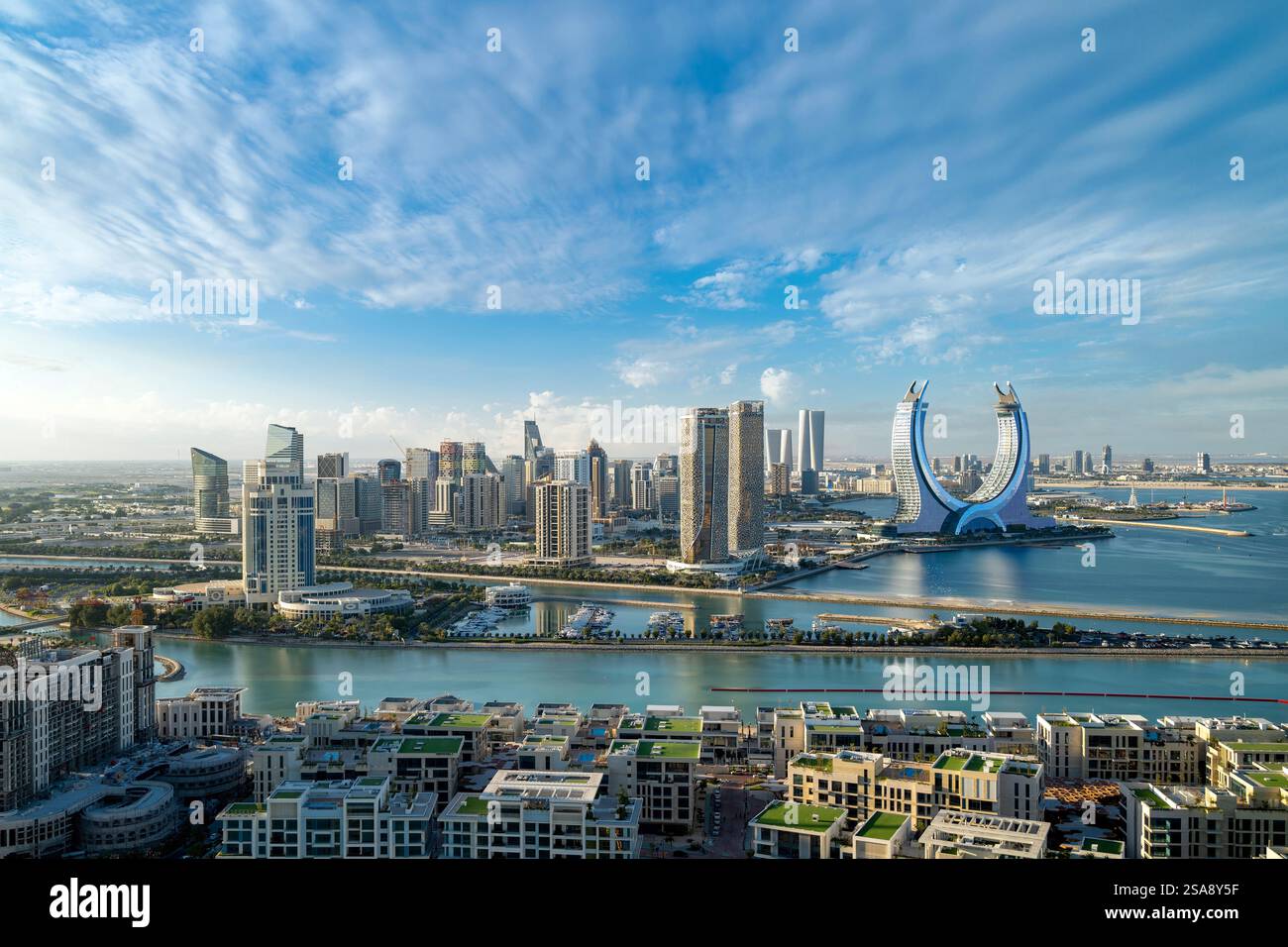 The newly developed Lusail city and and crescent tower known as ...