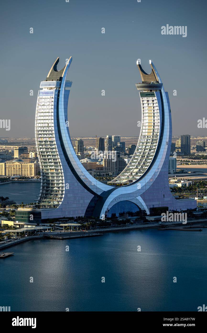 The newly developed Lusail city and and crescent tower known as ...
