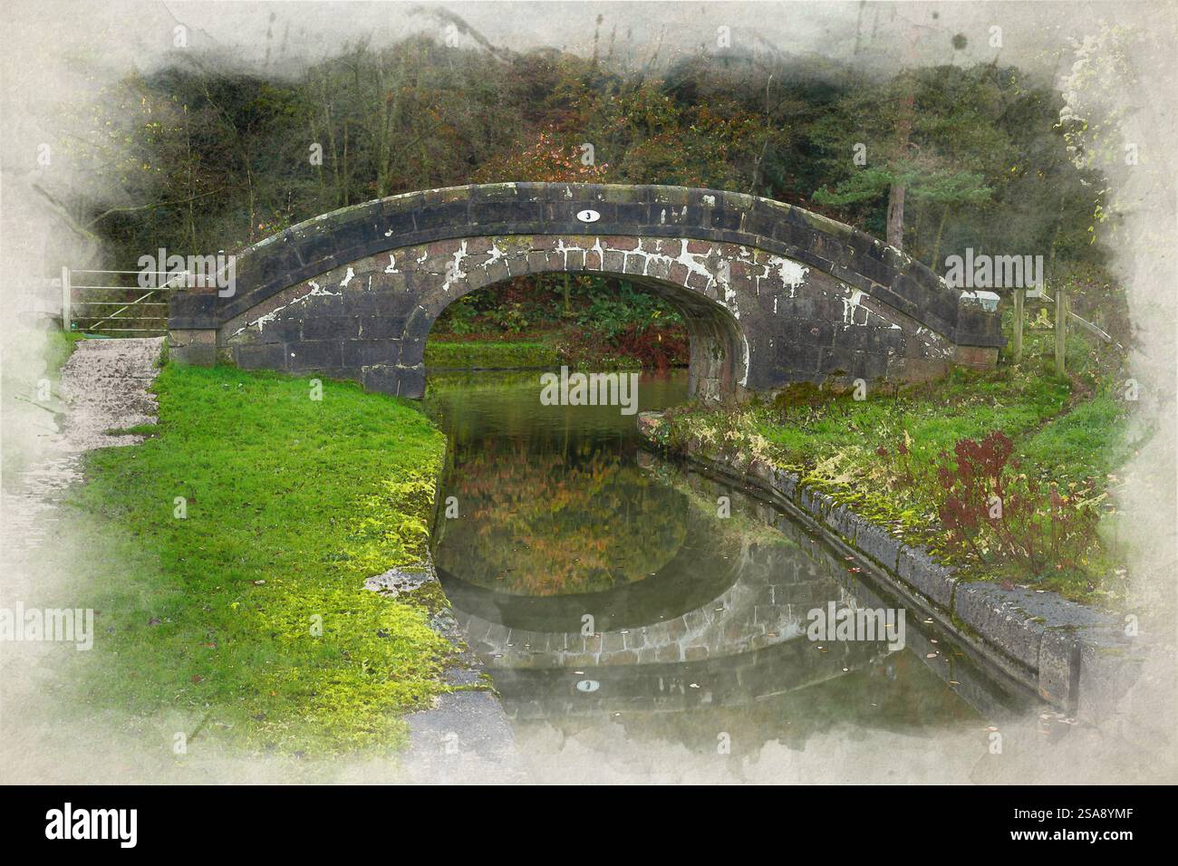 Rural autumn landscape digital watercolour painting of bridge 3 of the ...