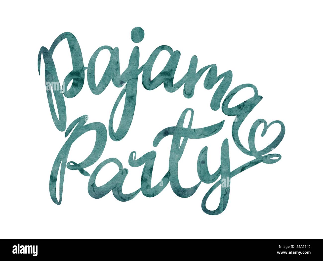 Pajama Party teal textured watercolor sign cute illustration in cartoon ...