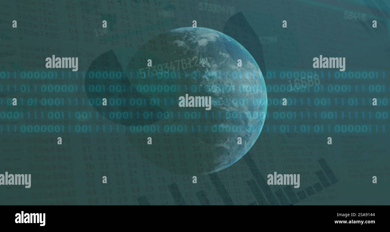 Image of binary coding and data processing over globe Stock Photo - Alamy
