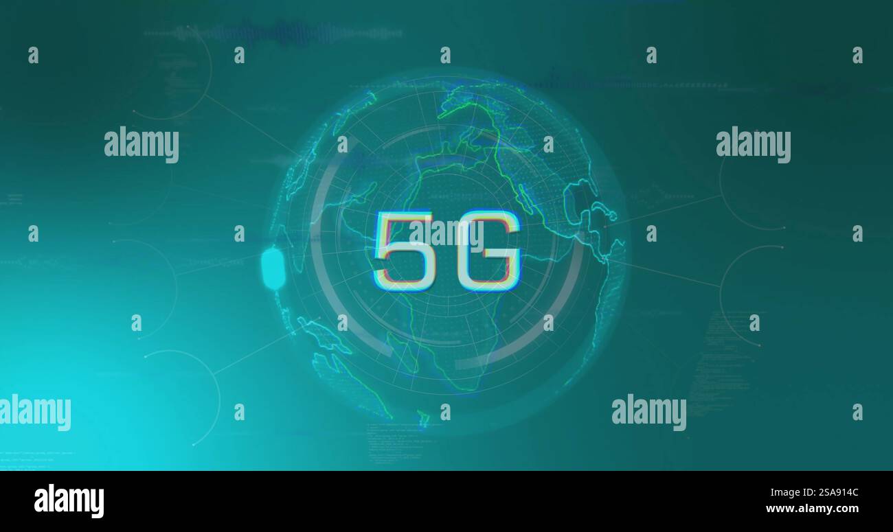 Image of 5g text and data processing over globe Stock Photo - Alamy