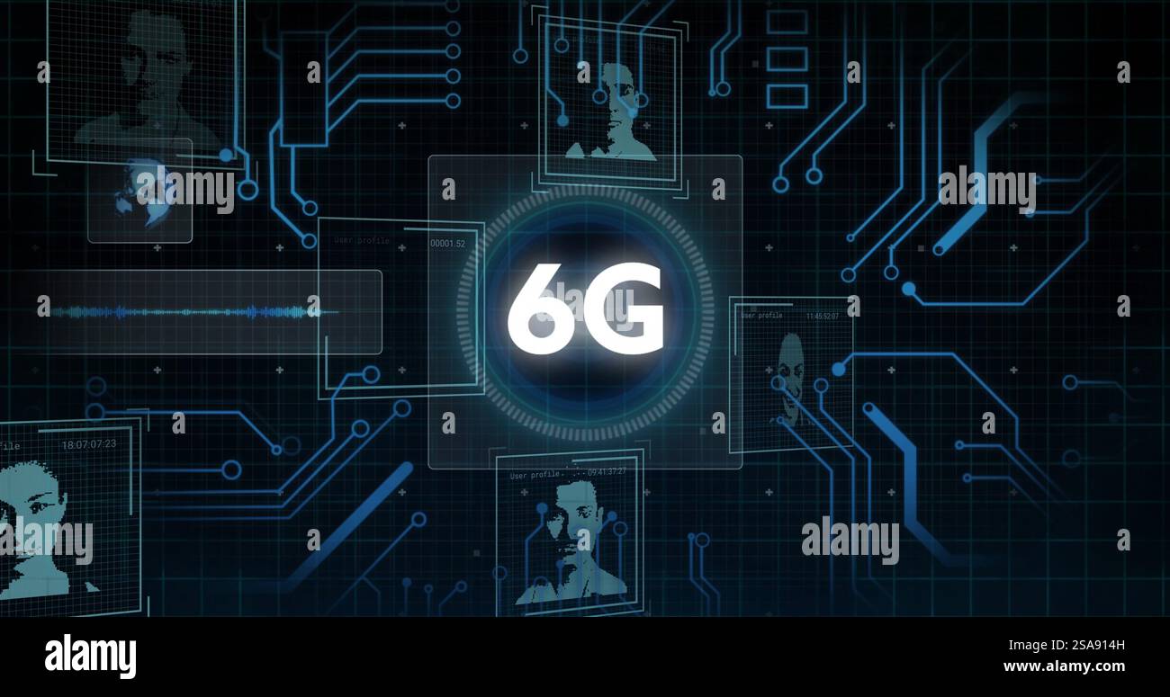 Image of computer circuit board with 6g over data processing with ...