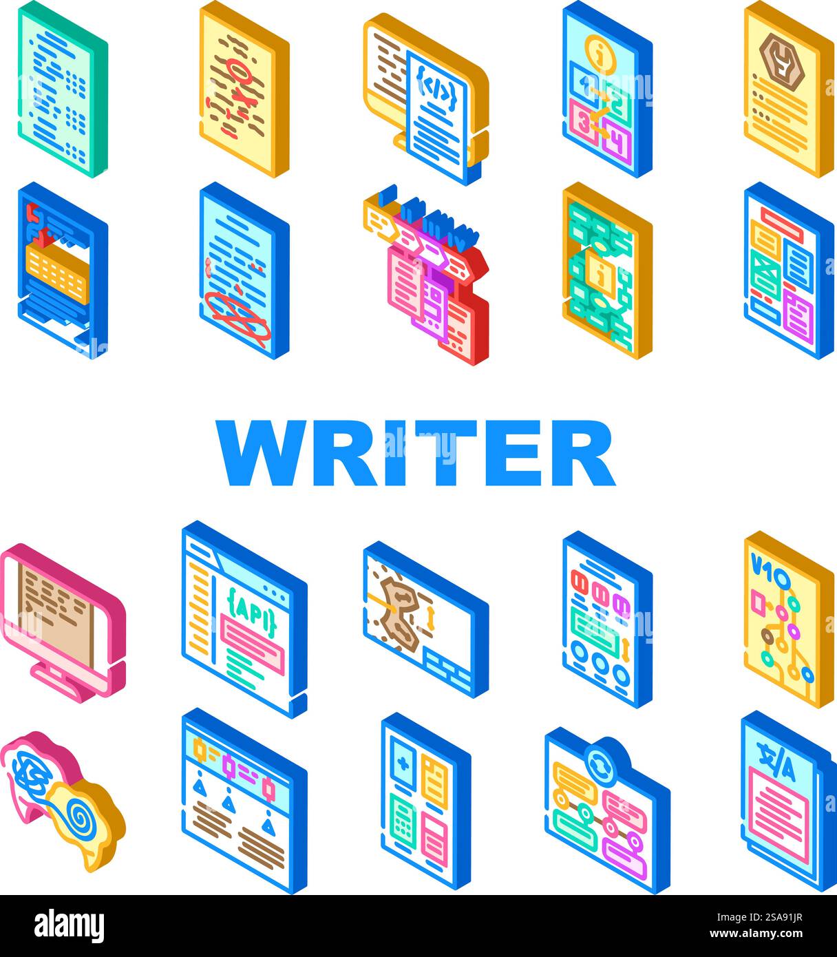 technical writer document manual icons set vector. typewriter plan, stroke guide, type content ...