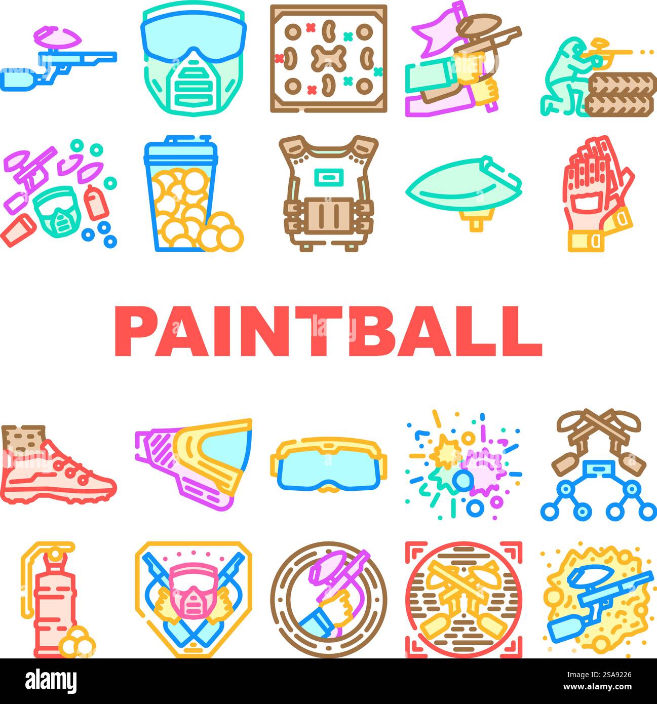 paint ball game soldier icons set vector. paintball special, gamer ...