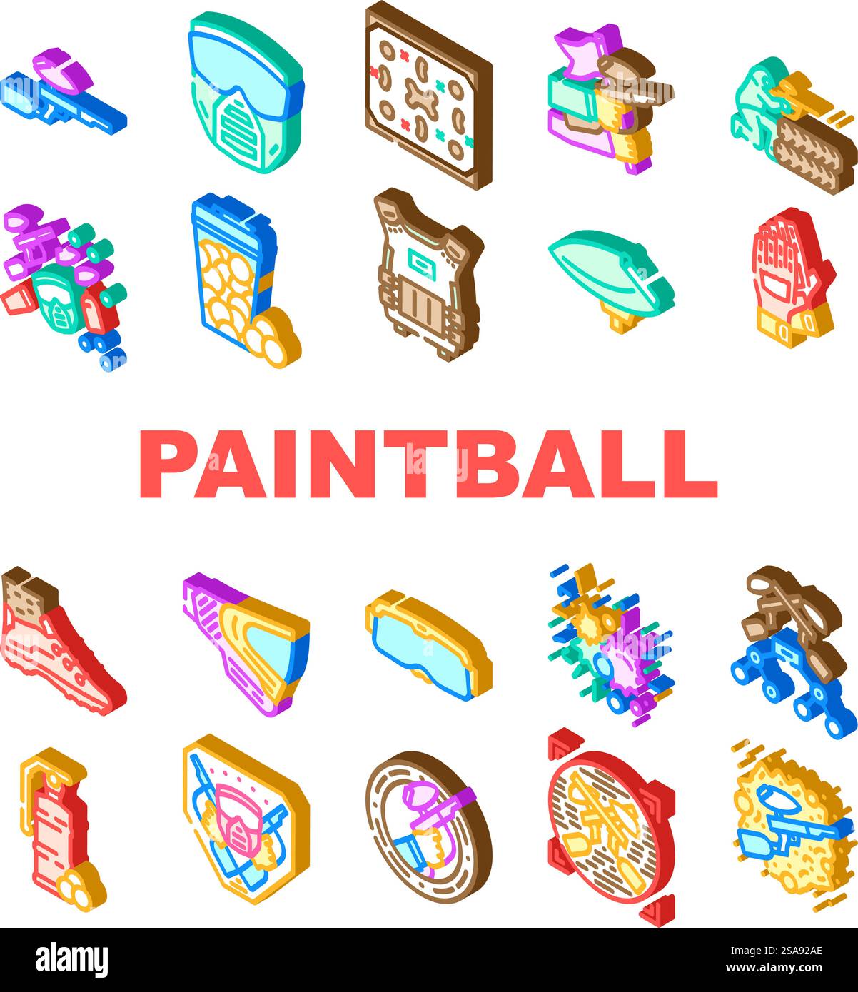 paint ball game soldier icons set vector. paintball special, gamer ...