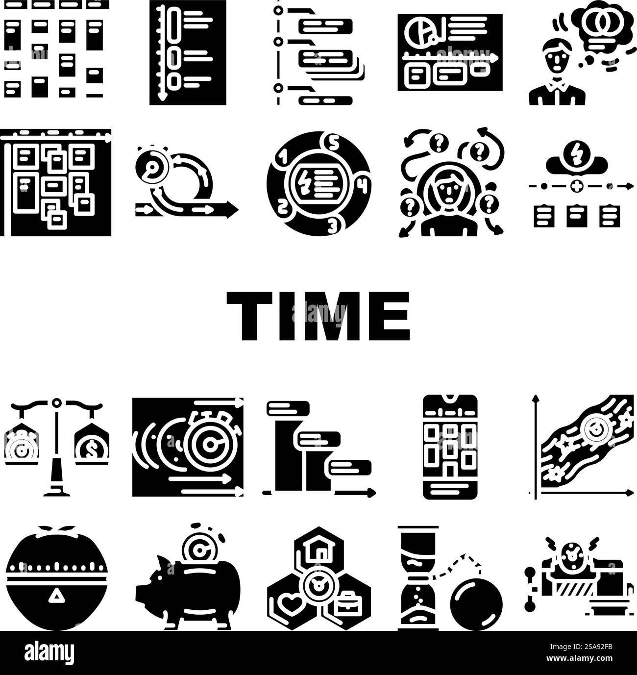 time management schedule task icons set vector. patience student ...