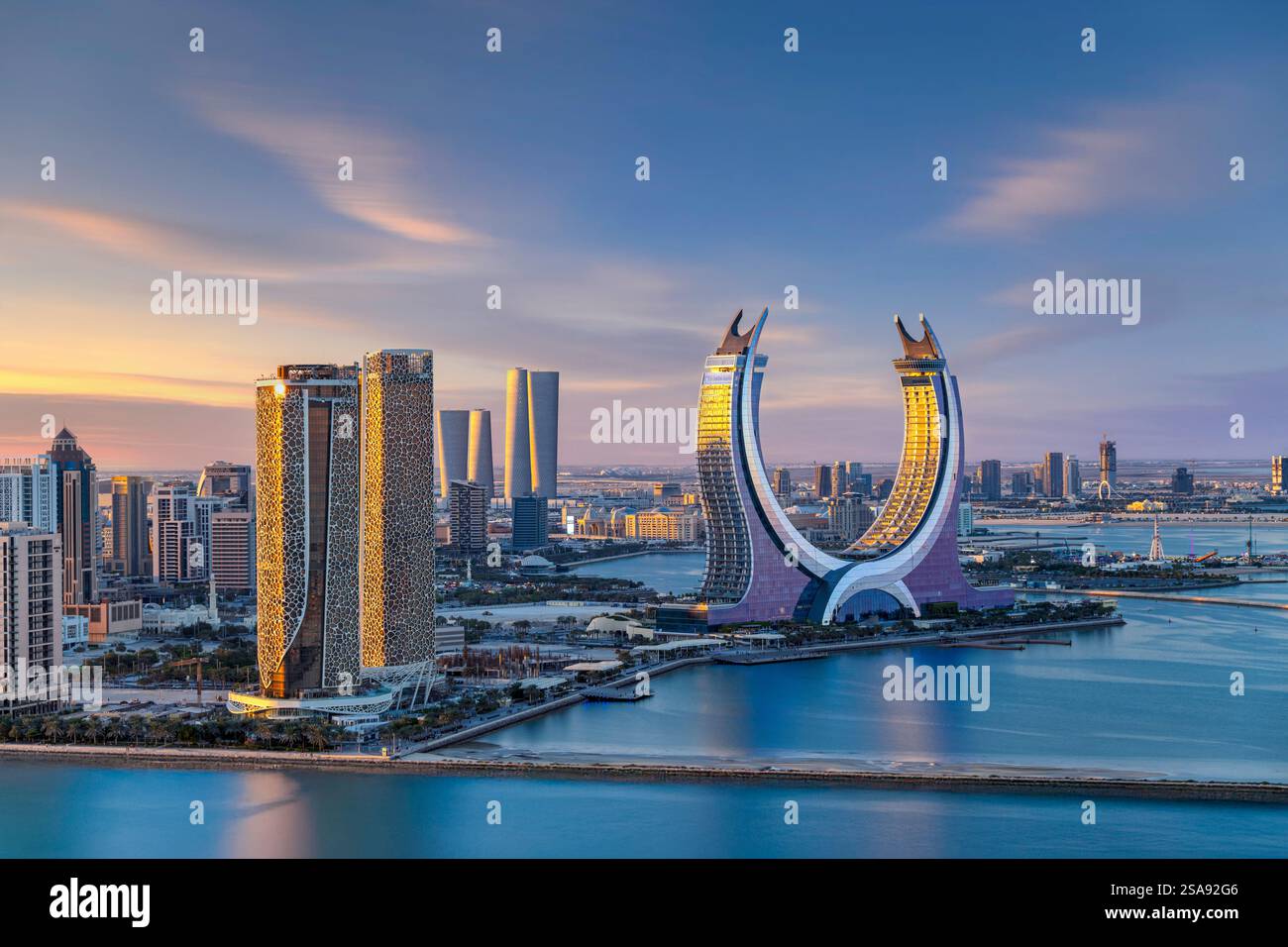 The newly developed Lusail city and and crescent tower known as ...
