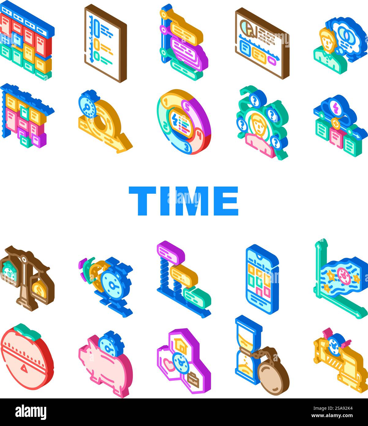 time management schedule task icons set vector. patience student ...