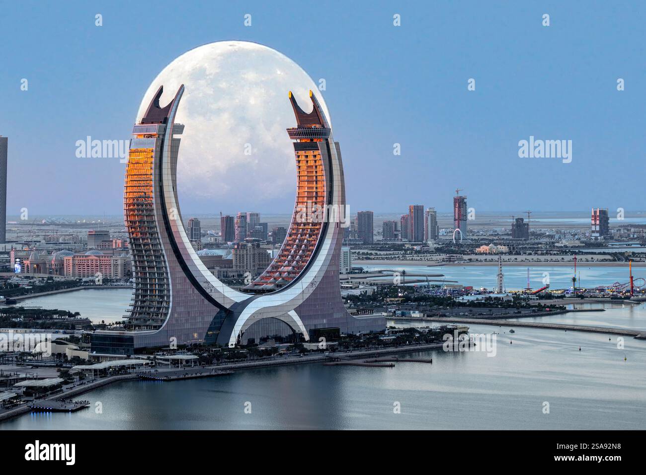 The newly developed Lusail city and and crescent tower known as ...