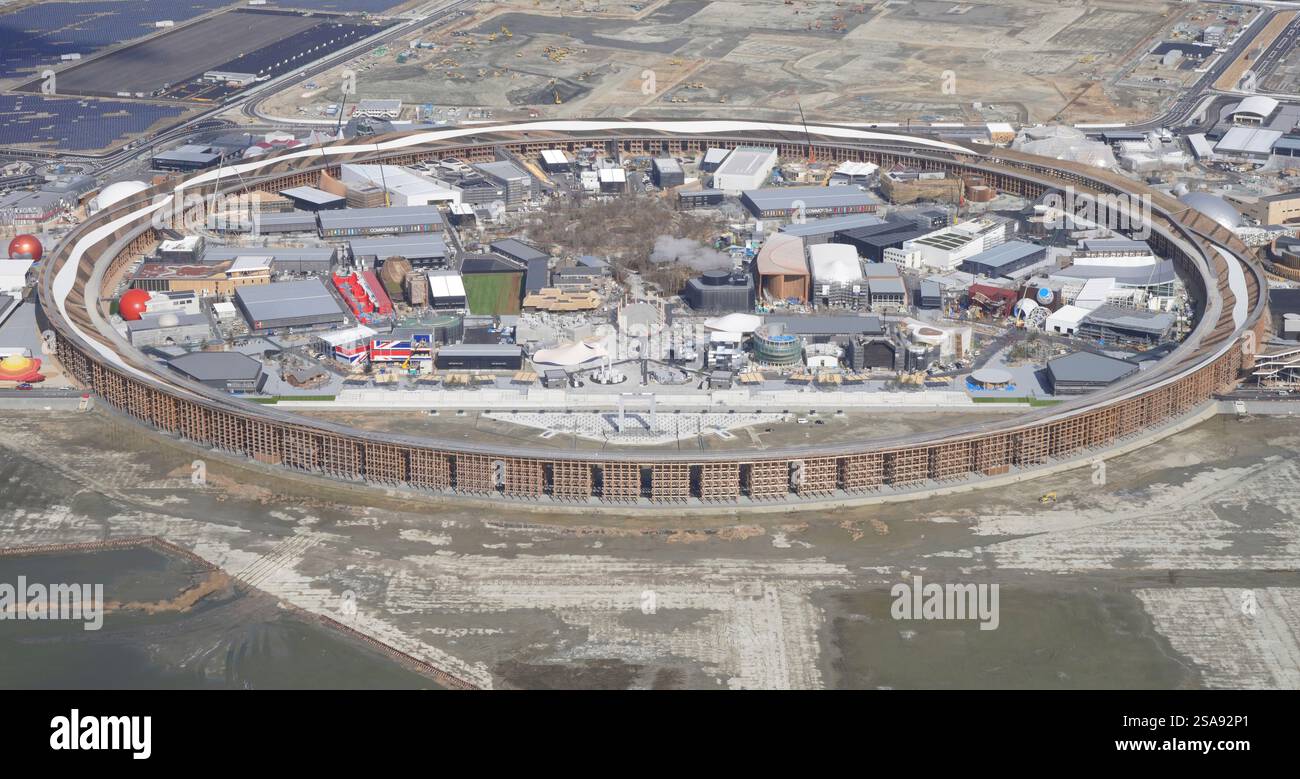 An aerial photo shows the Osaka, Kansai, Japan EXPO 2025 venue at ...