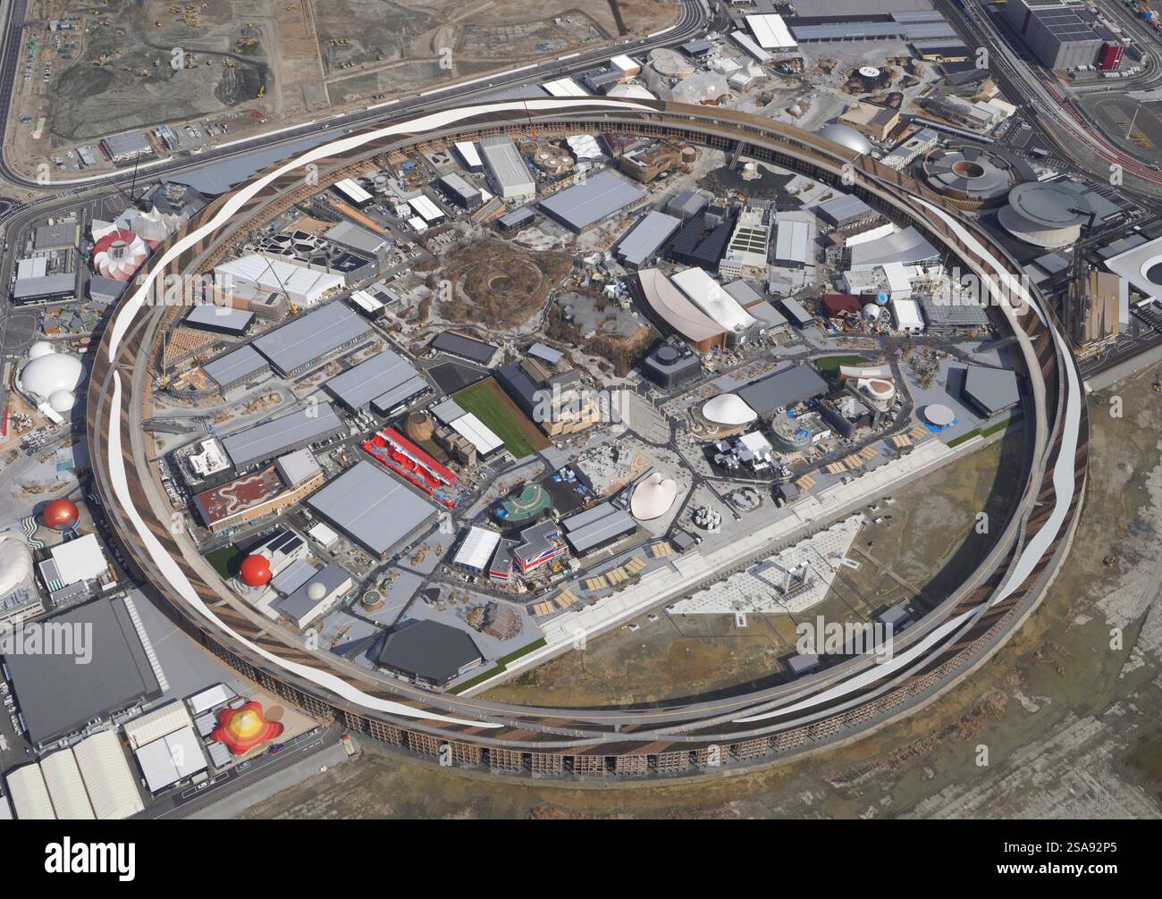 An aerial photo shows the Osaka, Kansai, Japan EXPO 2025 venue at ...
