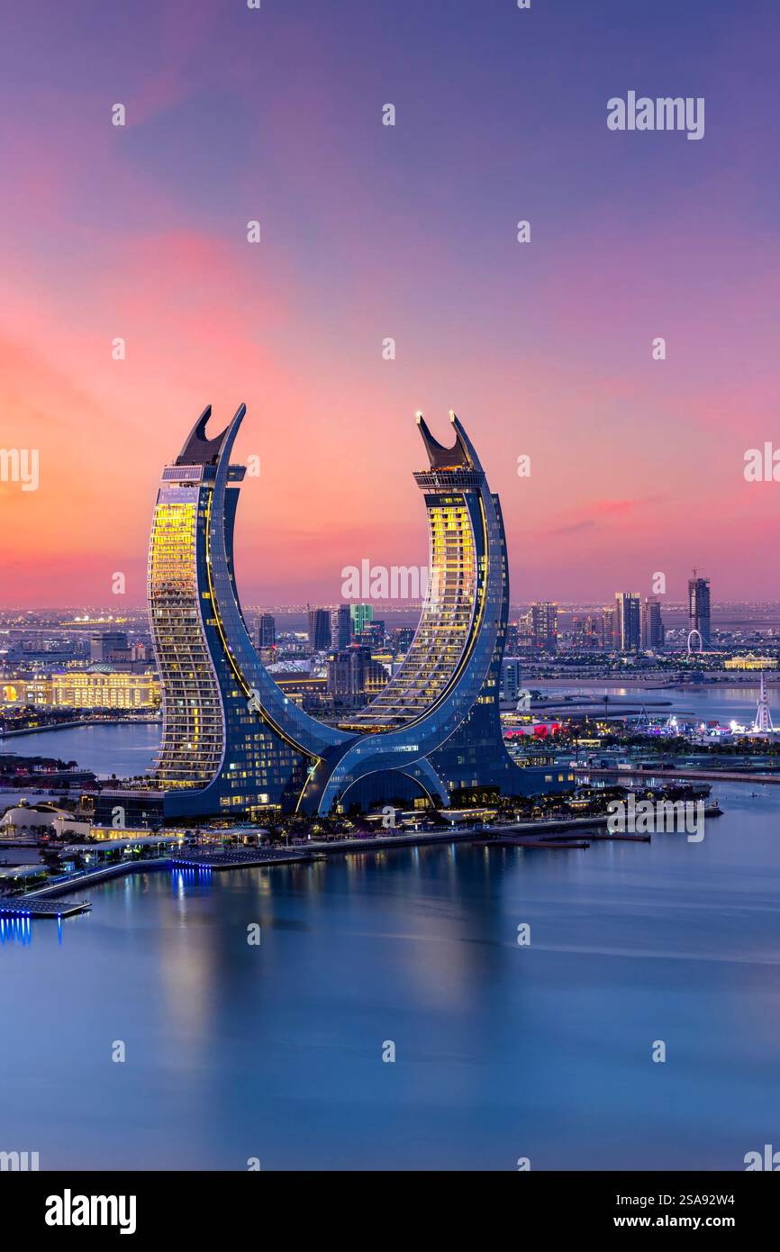 The newly developed Lusail city and and crescent tower known as ...