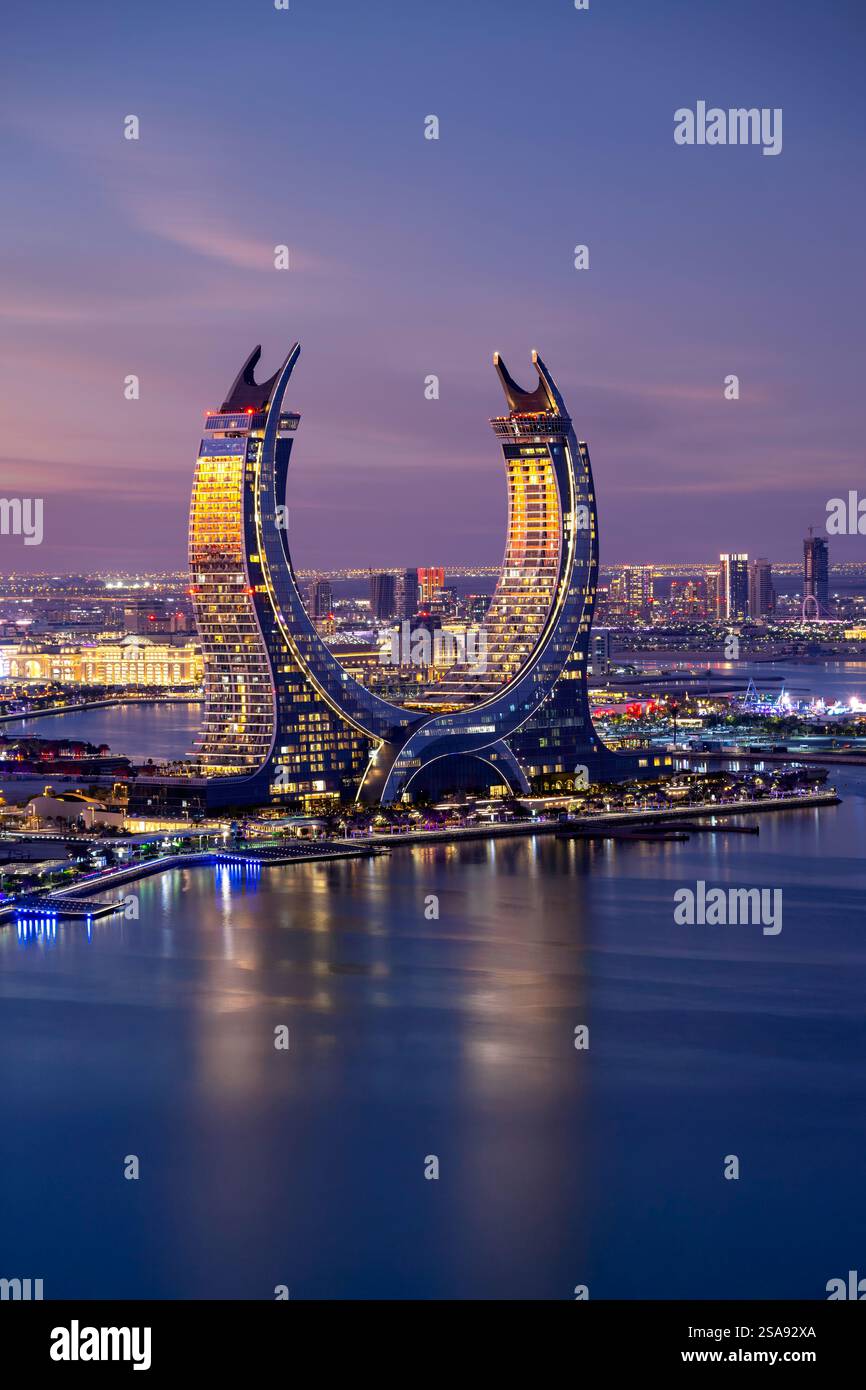 The newly developed Lusail city and and crescent tower known as ...