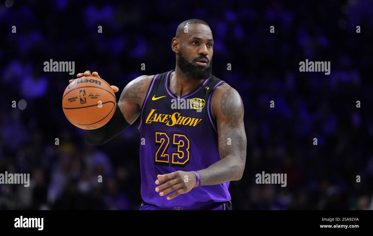 Los Angeles Lakers' LeBron James plays during an NBA basketball game ...