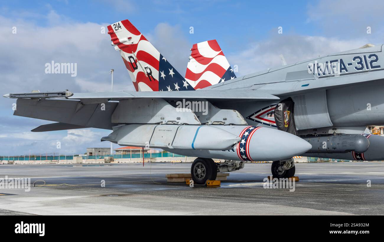 A U.S. Marine Corps F/A-18C Hornet aircraft with Marine Fighter Attack ...