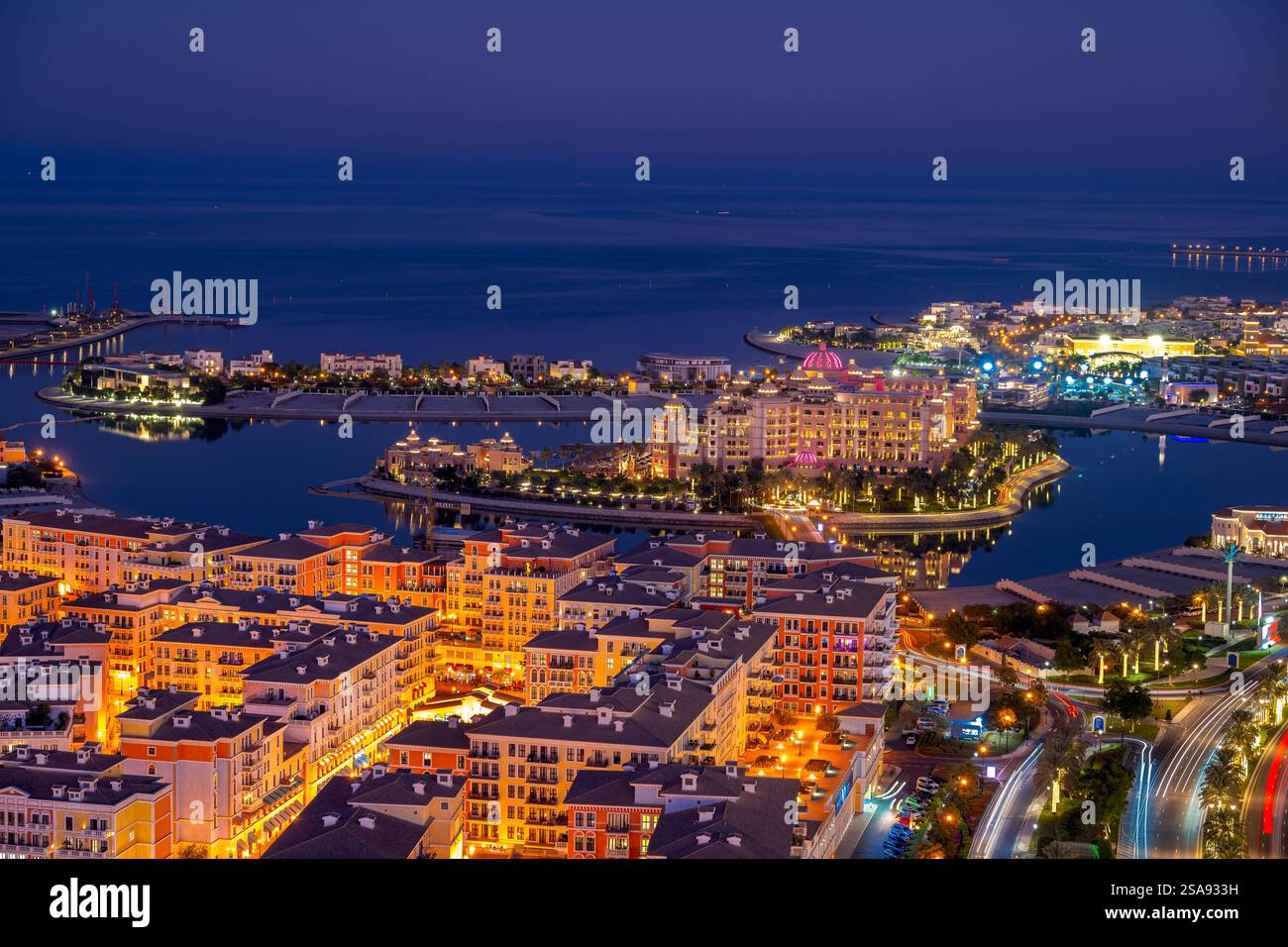 Doha, Qatar - December 20, 2024: Aerial view of Qanat Quartier with ...